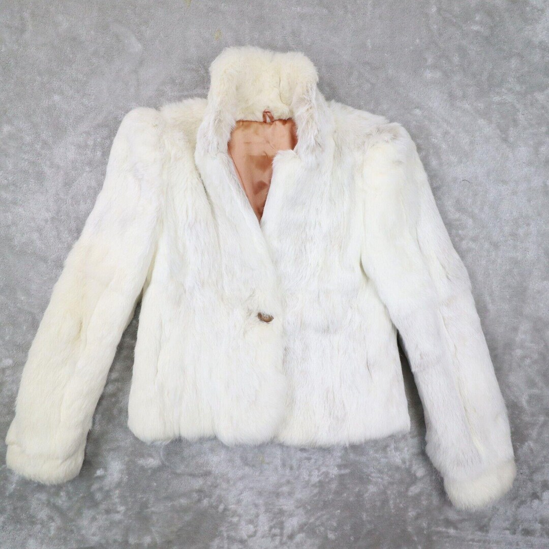 Jacques Aran Vintage Women's Ivory 100% Rabbit Fur Coat Size Medium 80s ...