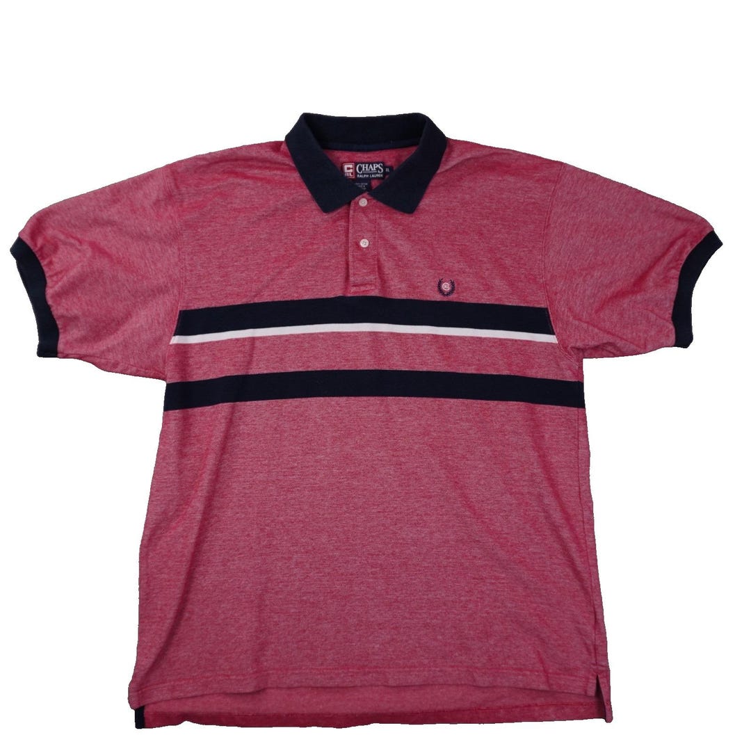 Chaps Ralph Lauren Vintage Light Red Stripe Short Sleeve Polo Shirt Men ...