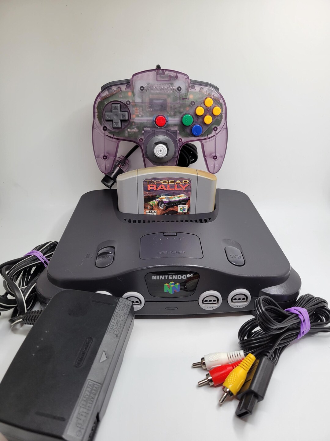 Restored Nintendo 64 N64 W/ 1 OEM Atomic Purple Controller, Top Gear ...
