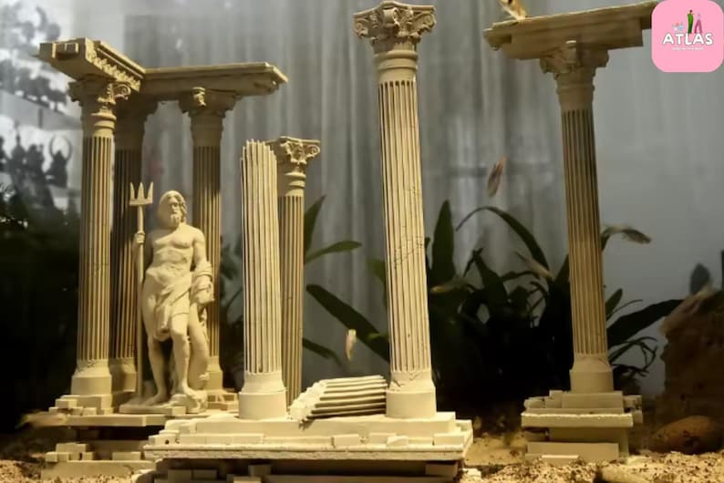 Roman Column Aquarium Ornament | Hand-painted Resin Ancient Ruins Decor ...