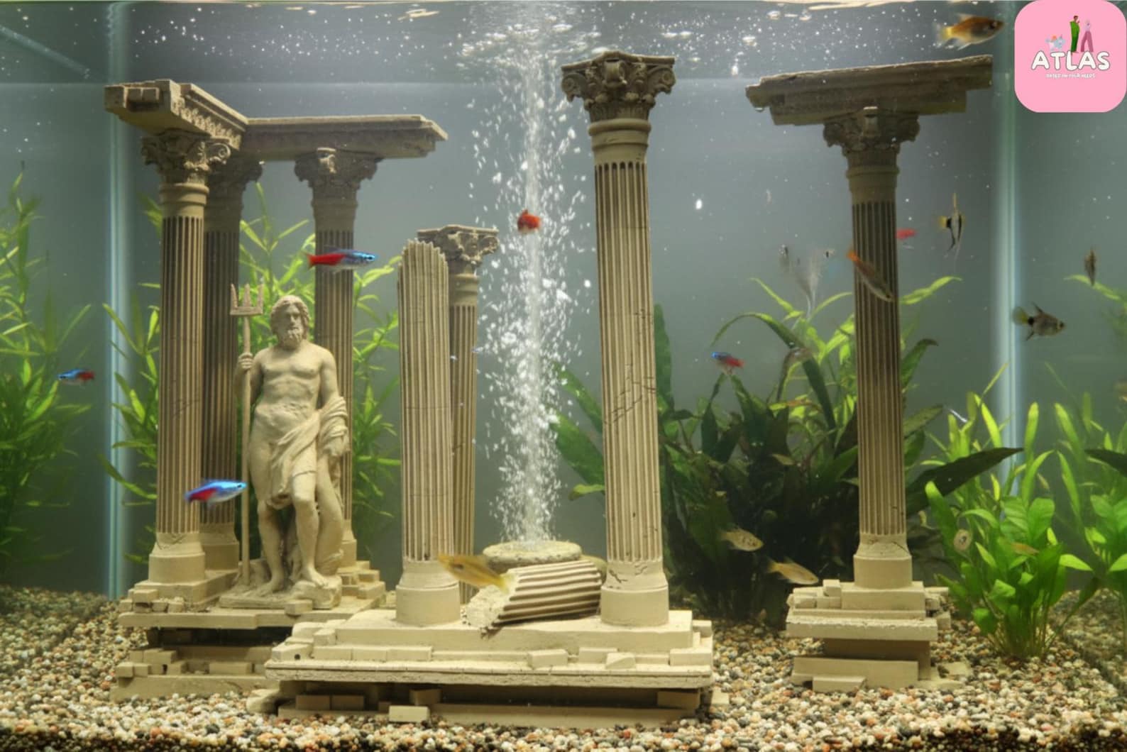 Roman Column Aquarium Ornament | Hand-painted Resin Ancient Ruins Decor ...