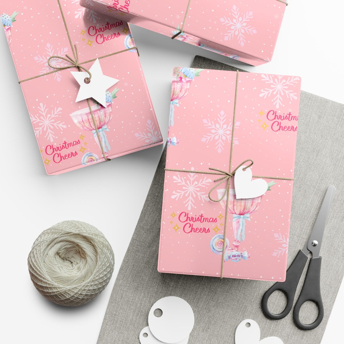 Pastel Pink Christmas Wrapping Paper Festive Cocktail Design for a Fun ...