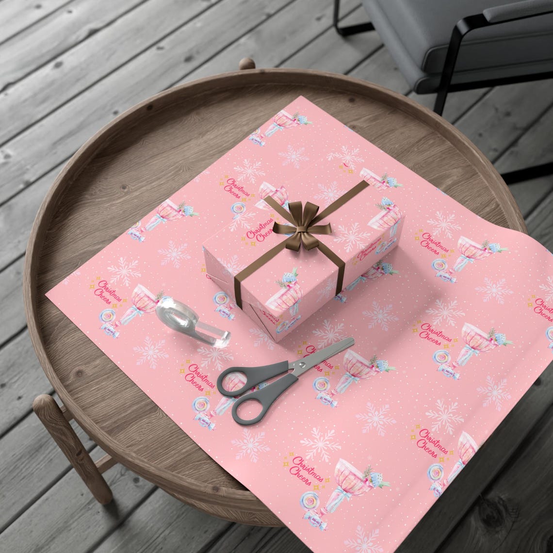 Pastel Pink Christmas Wrapping Paper Festive Cocktail Design for a Fun ...