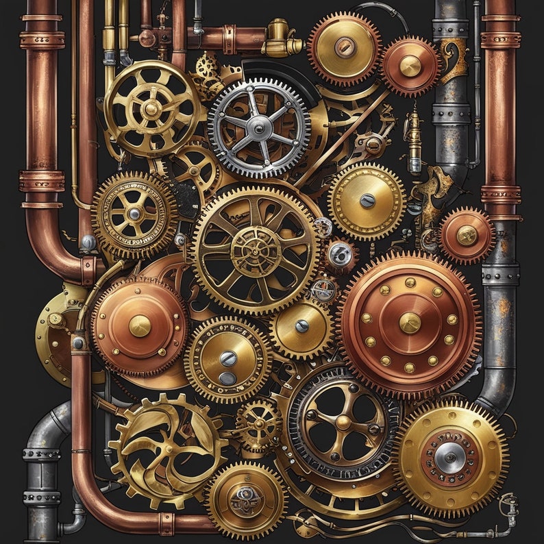 Over 50 Steampunk Mechanical Gears T-shirt Design- Intricate, Unique ...