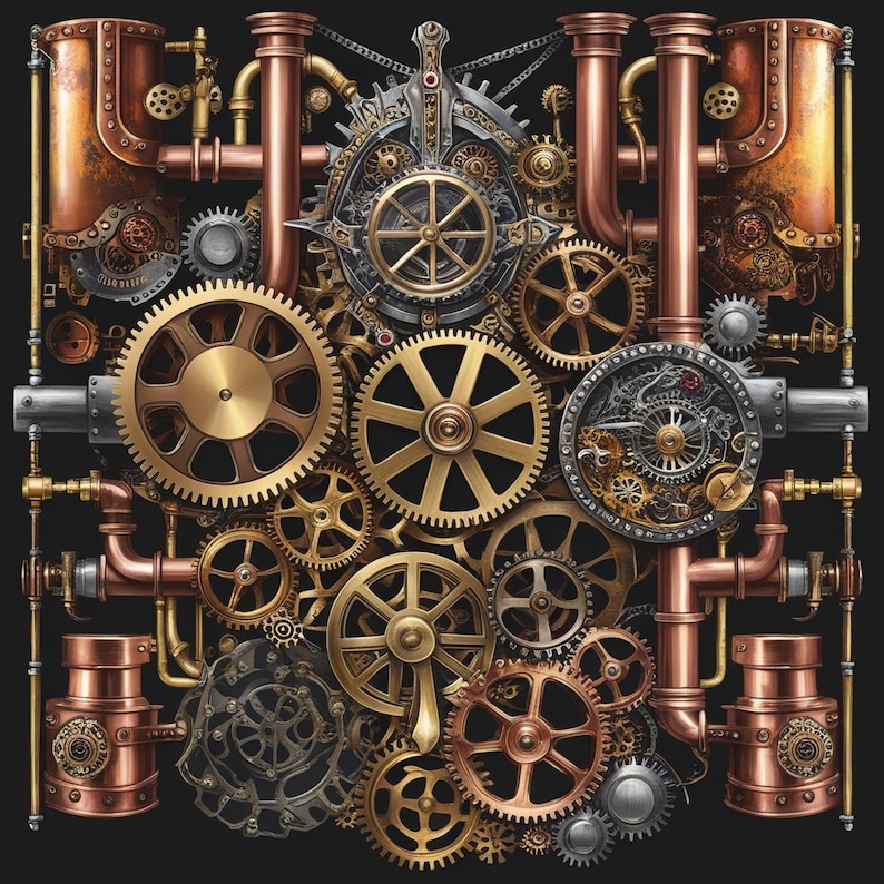 Over 50 Steampunk Mechanical Gears T-shirt Design- Intricate, Unique ...