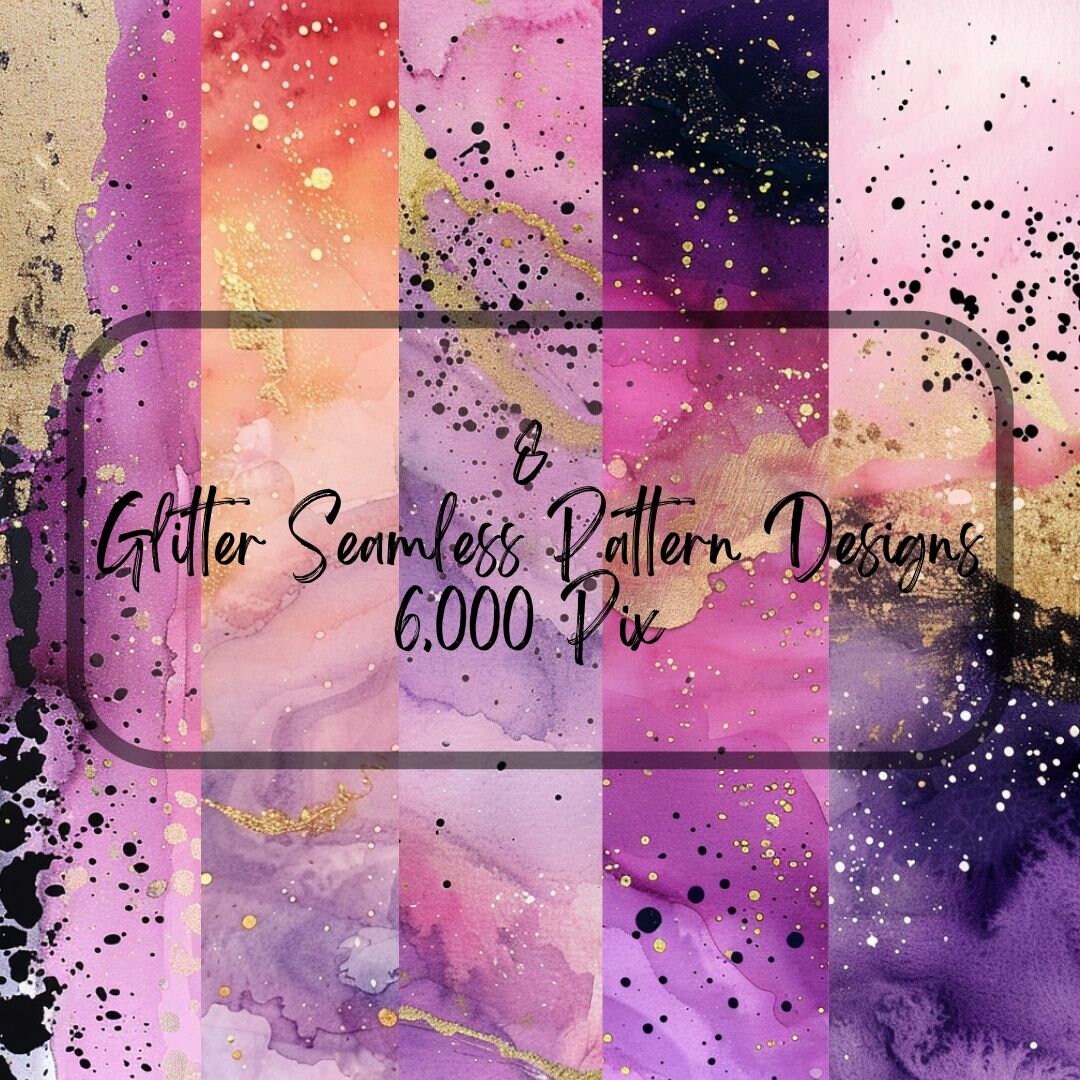 8 Glitter Seamless Pattern Designs 6,000 Pixels, Magenta, Purple, Gold ...