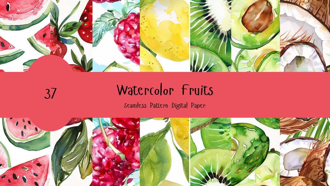 Watercolor Fruits, Cute Vegetables, Digital Paper, Seamless Pattern ...