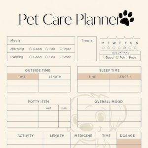 Pet Care Planner Printable | Daily Pet Log Sheet | Dog Cat Health ...