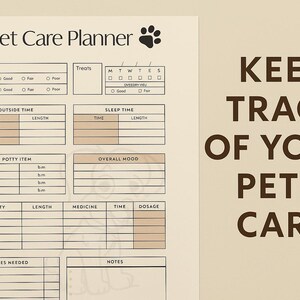 Pet Care Planner Printable | Daily Pet Log Sheet | Dog Cat Health ...