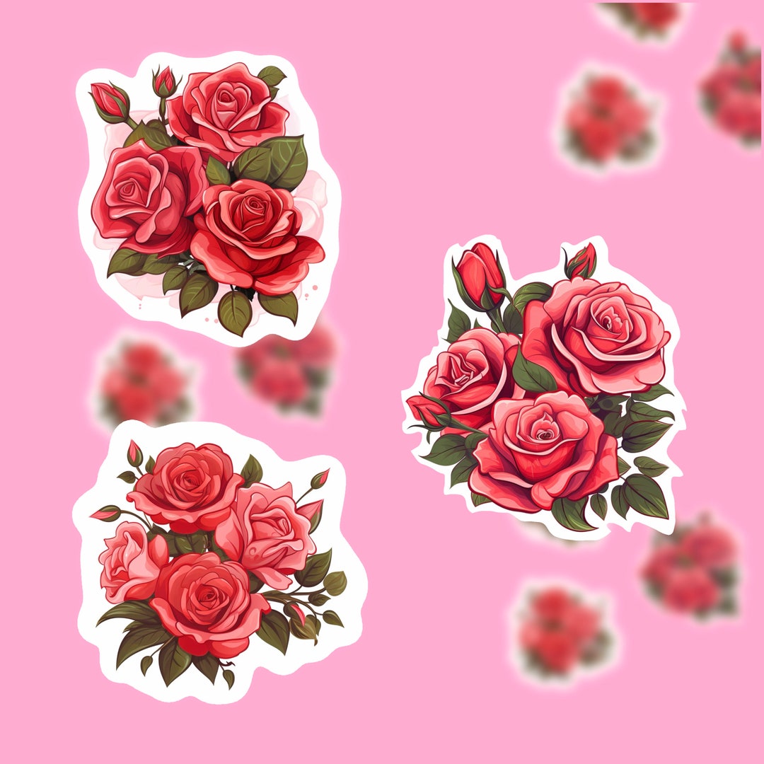 Roses Pack of 3 Sticker, Cute Sticker, Waterproof Water Bottle Sticker ...