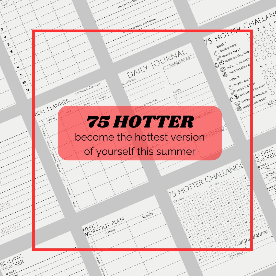75 HOTTER Challenge Printable, Easy Challenge Tracker, Meal Planner, 75 ...