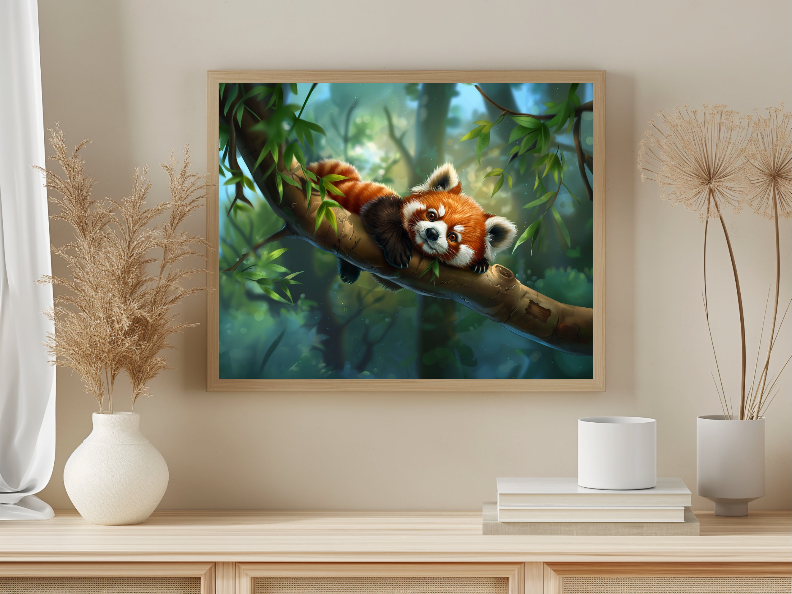 Printable Cute Red Panda Cub Art: Adorable Fluffy Red Panda Cub Sitting ...