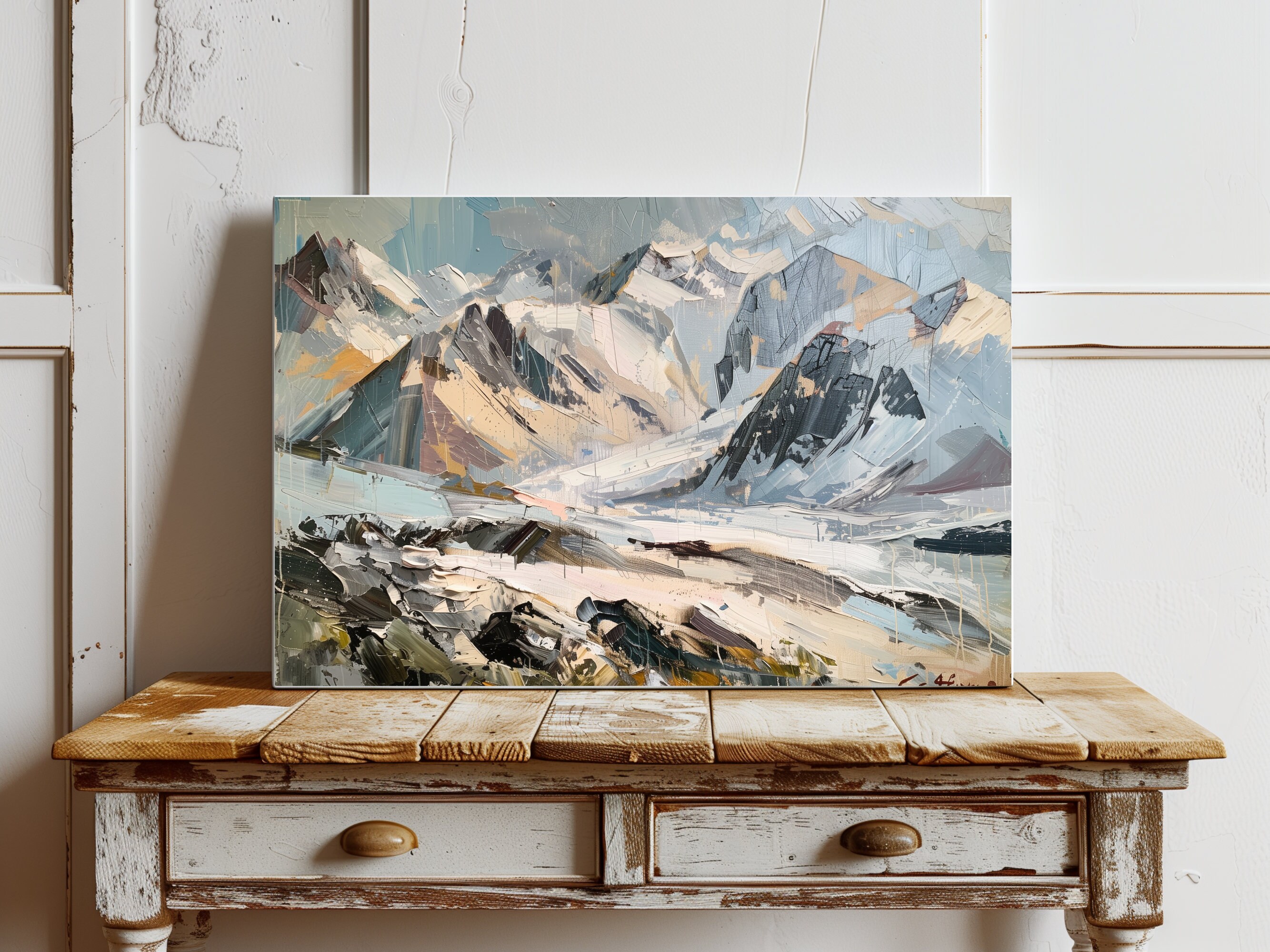 Arctic Serenity: Alps Textured Oil Painting. Vibrant Palette Knife ...