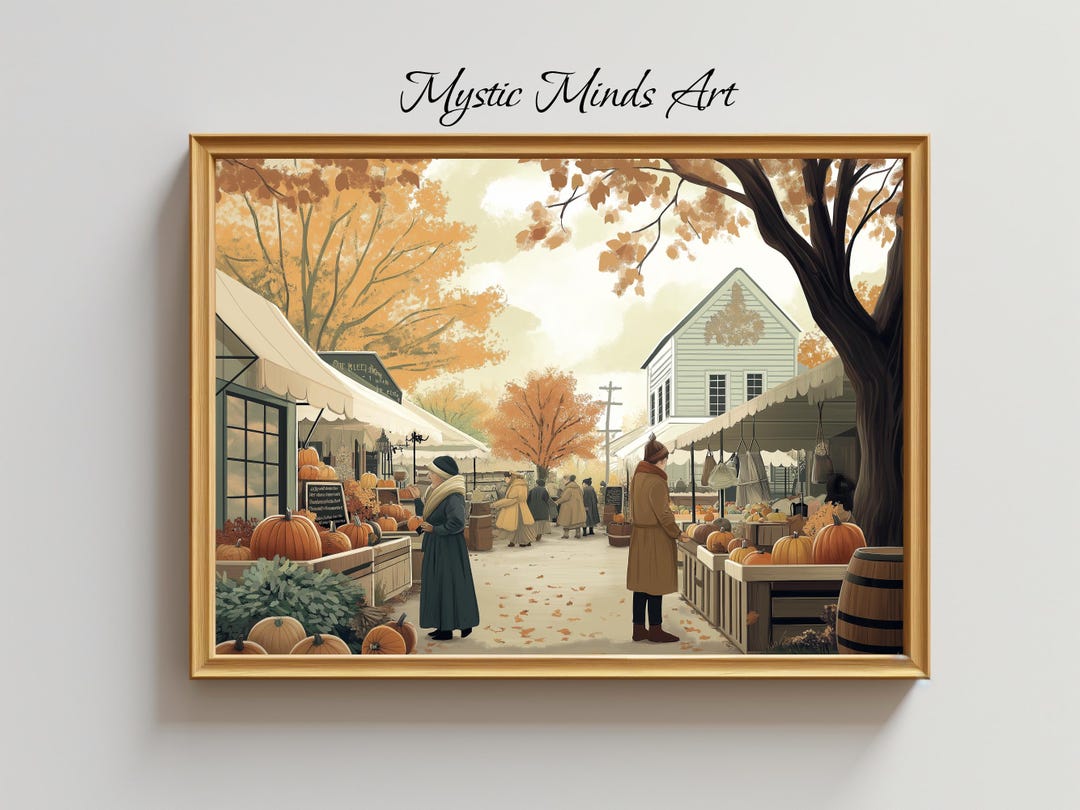 Autumn Market Stroll - Printable Art. Vintage-style Autumn Market Scene ...
