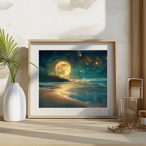 Printable Magical Full Moon Beach Scene: Fantasy Beach Under the Full ...
