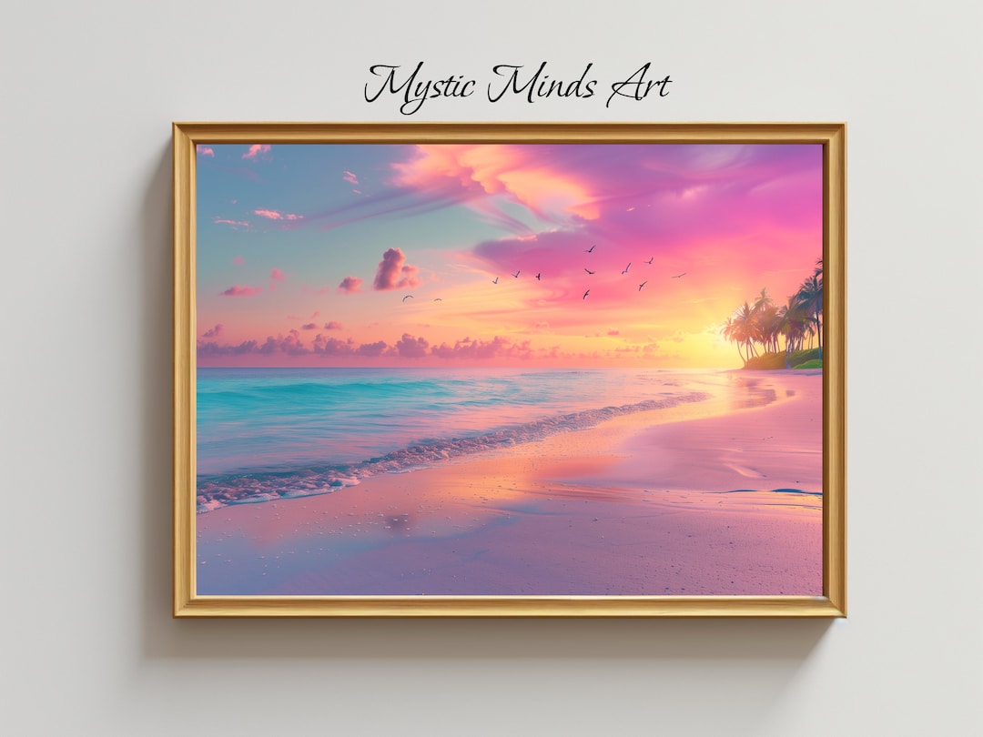 Printable Fantasy Beach Sunset Landscape:stunning Beach With Palm Trees ...