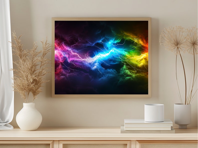 Printable Rainbow Lightning in Dark Sky: High-definition Art of Rainbow ...
