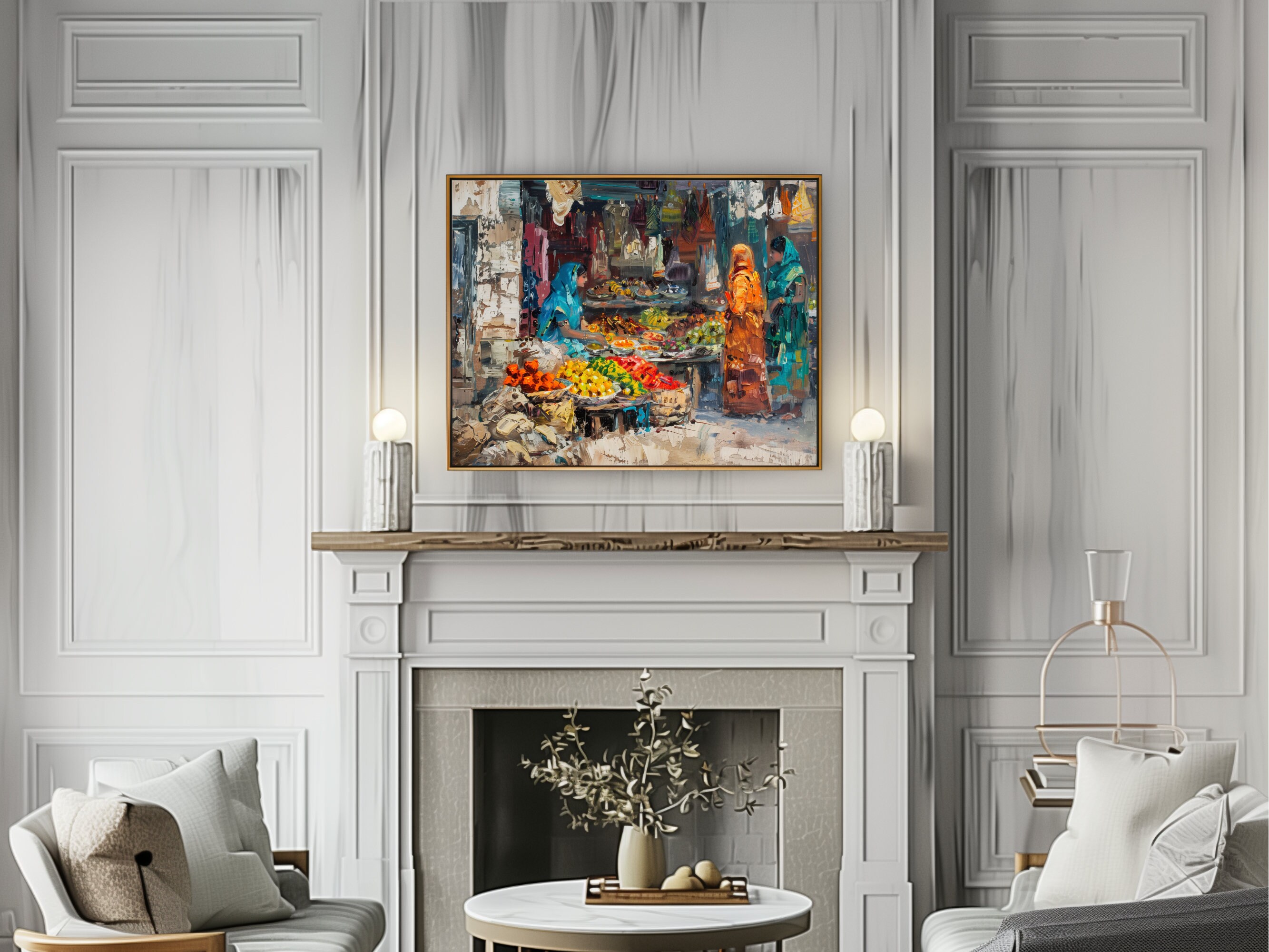 Vibrant Bazaar: Colors of India. Stunning Oil Painting of Indian Street ...