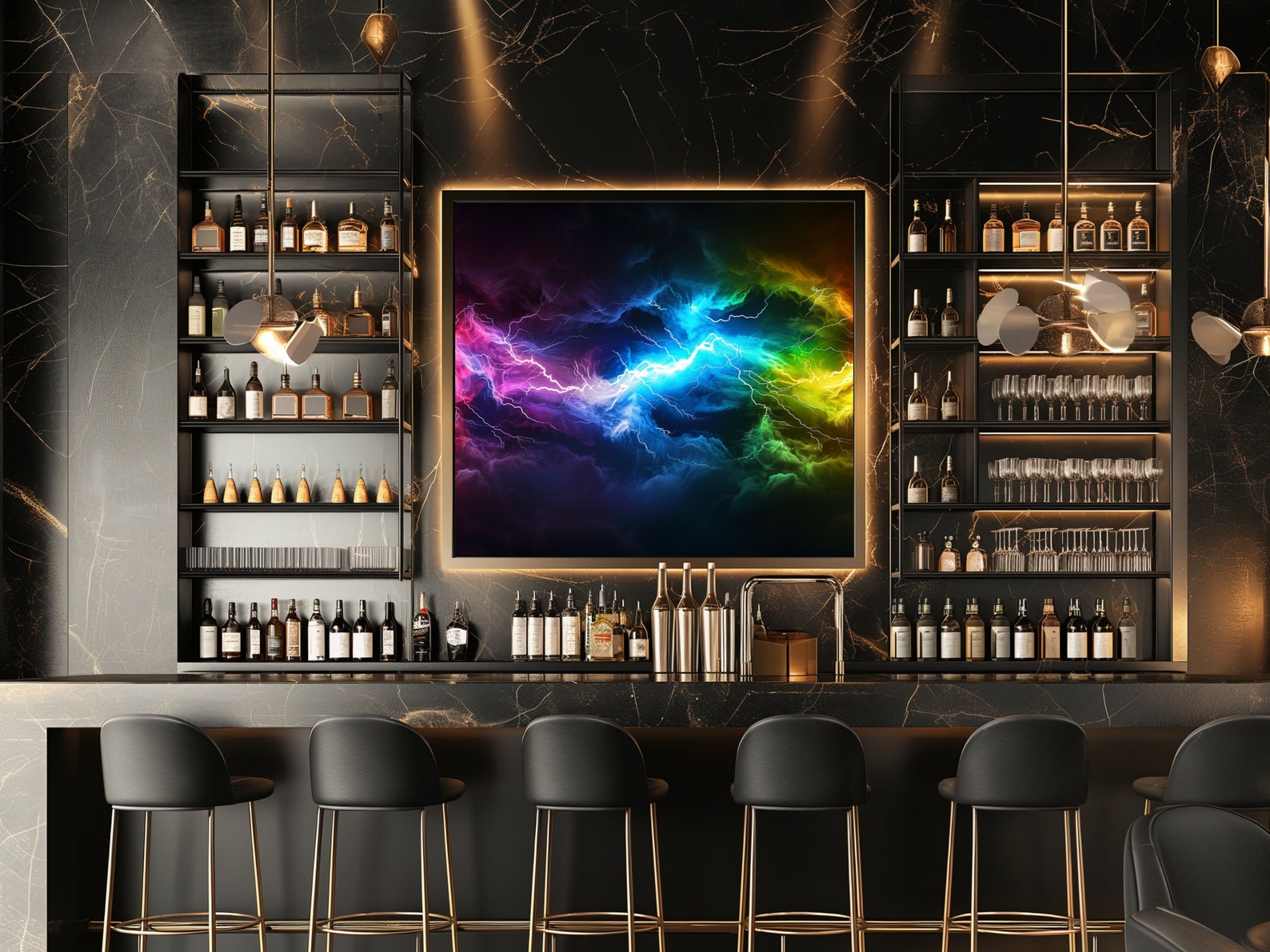 Printable Rainbow Lightning in Dark Sky: High-definition Art of Rainbow ...