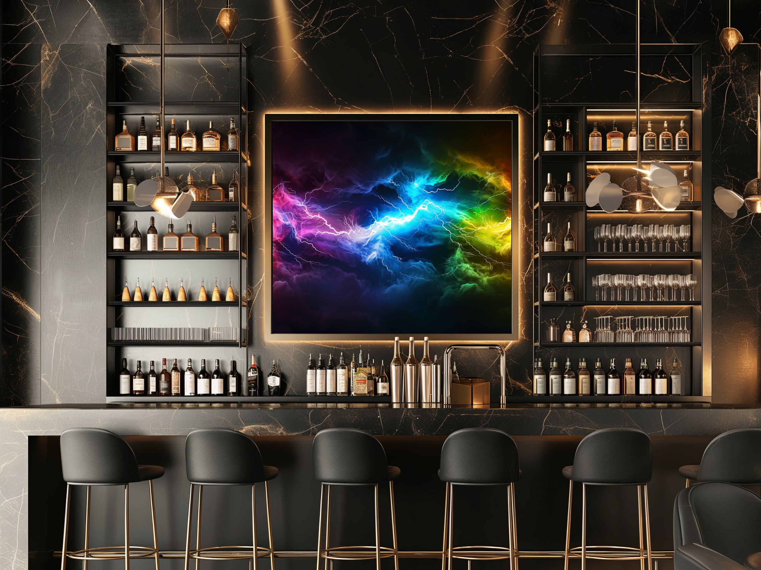 Printable Rainbow Lightning in Dark Sky: High-definition Art of Rainbow ...