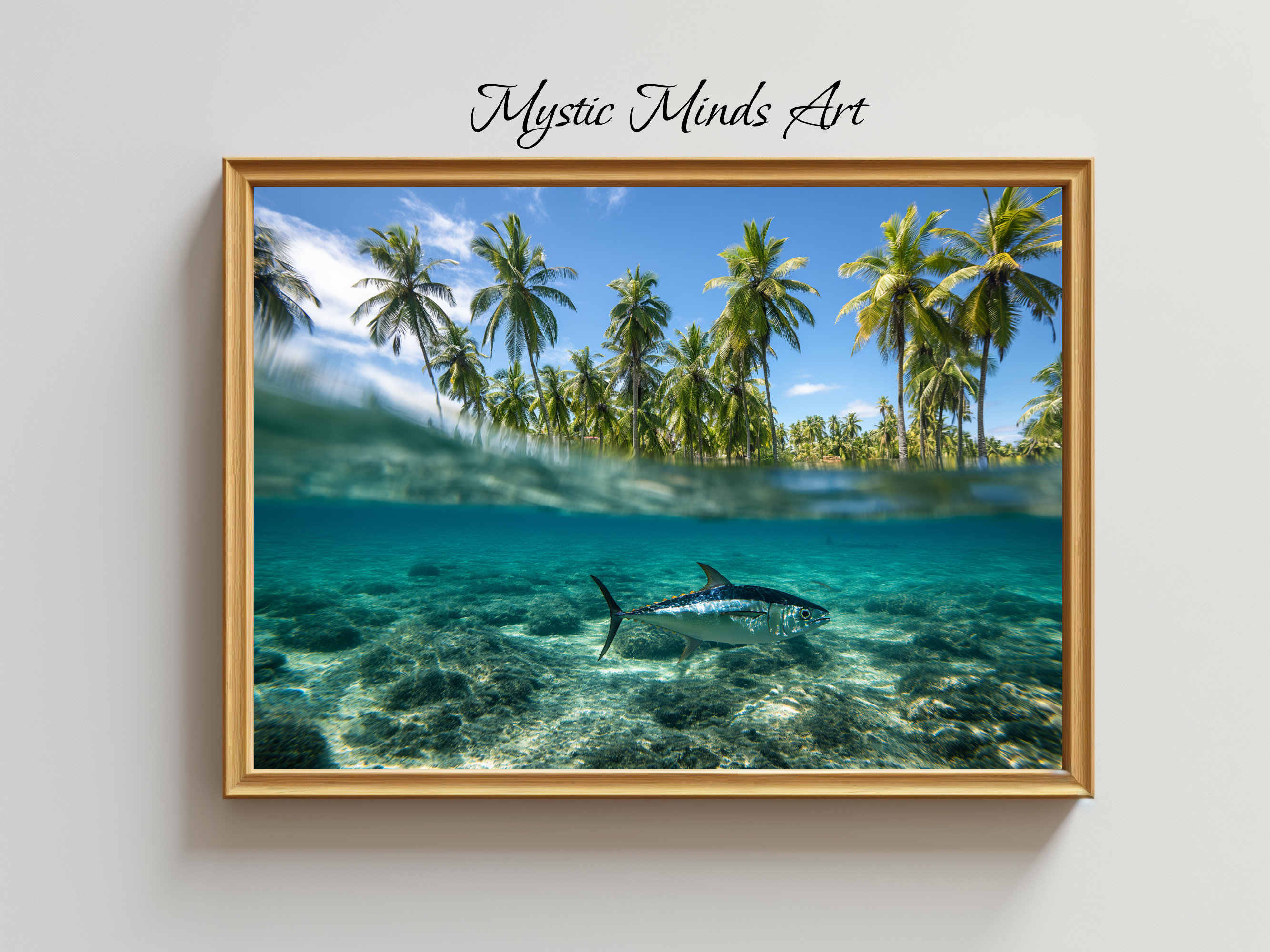 Tropical Tuna Paradise: Split View of Ocean & Island; Vibrant Photo of ...