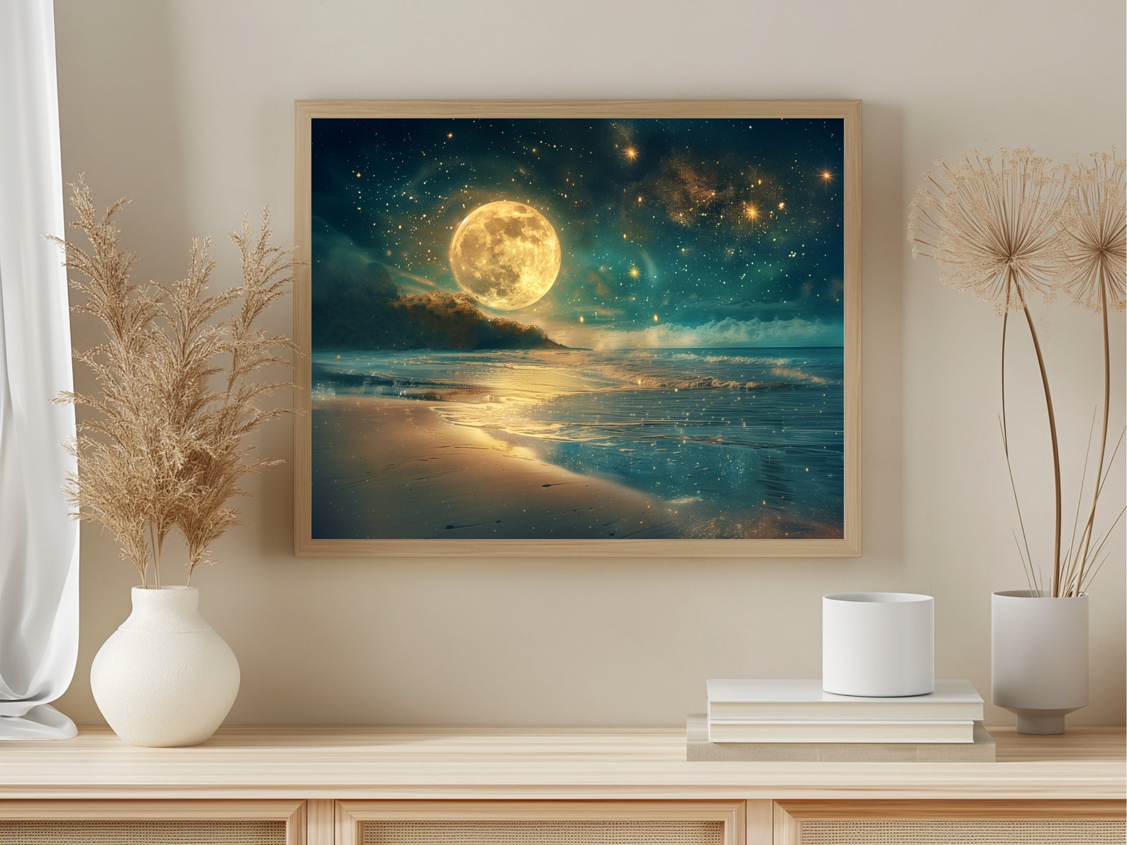 Printable Magical Full Moon Beach Scene: Fantasy Beach Under the Full ...