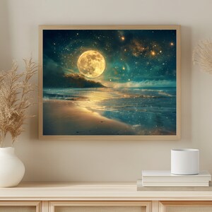 Printable Magical Full Moon Beach Scene: Fantasy Beach Under the Full ...