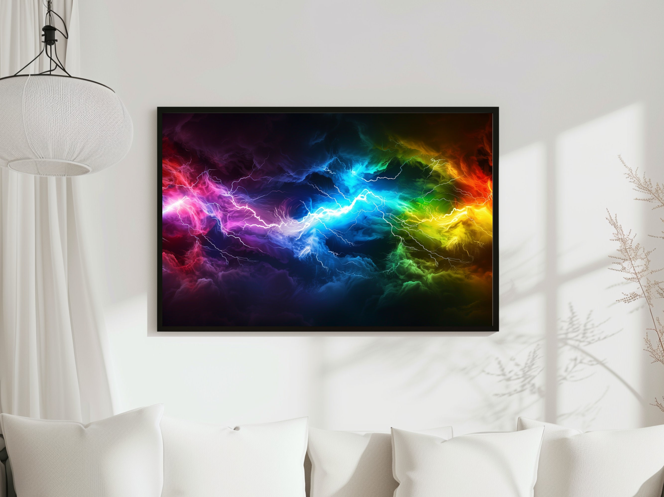 Printable Rainbow Lightning in Dark Sky: High-definition Art of Rainbow ...