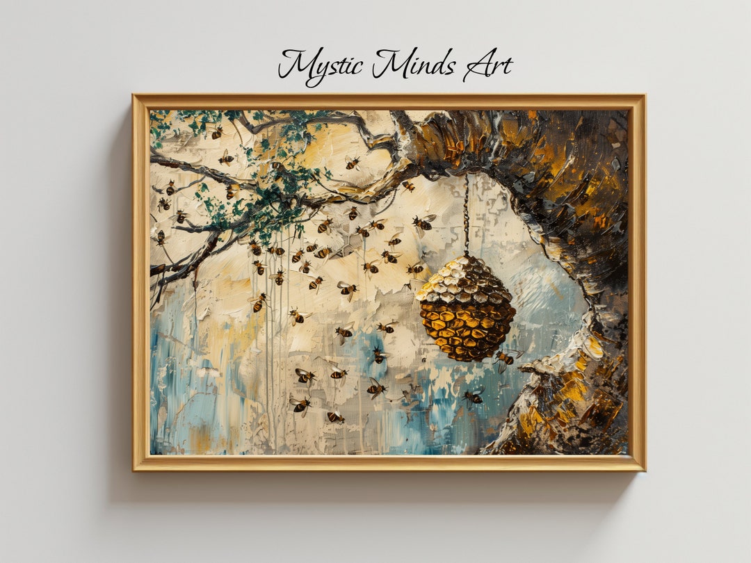Golden Hive Symphony: Mesmerizing Abstract Oil Painting of a Golden ...