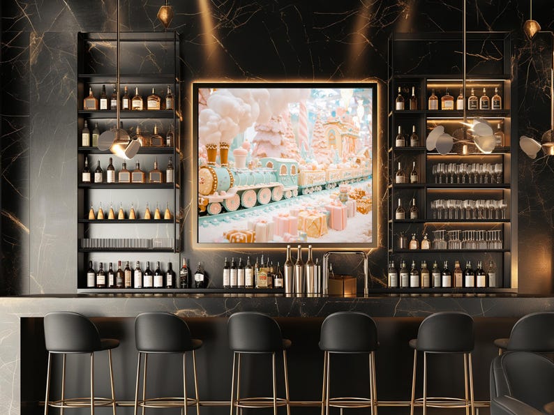 Gingerbread Train Station, Printable Digital Art, Magical Candy Train ...