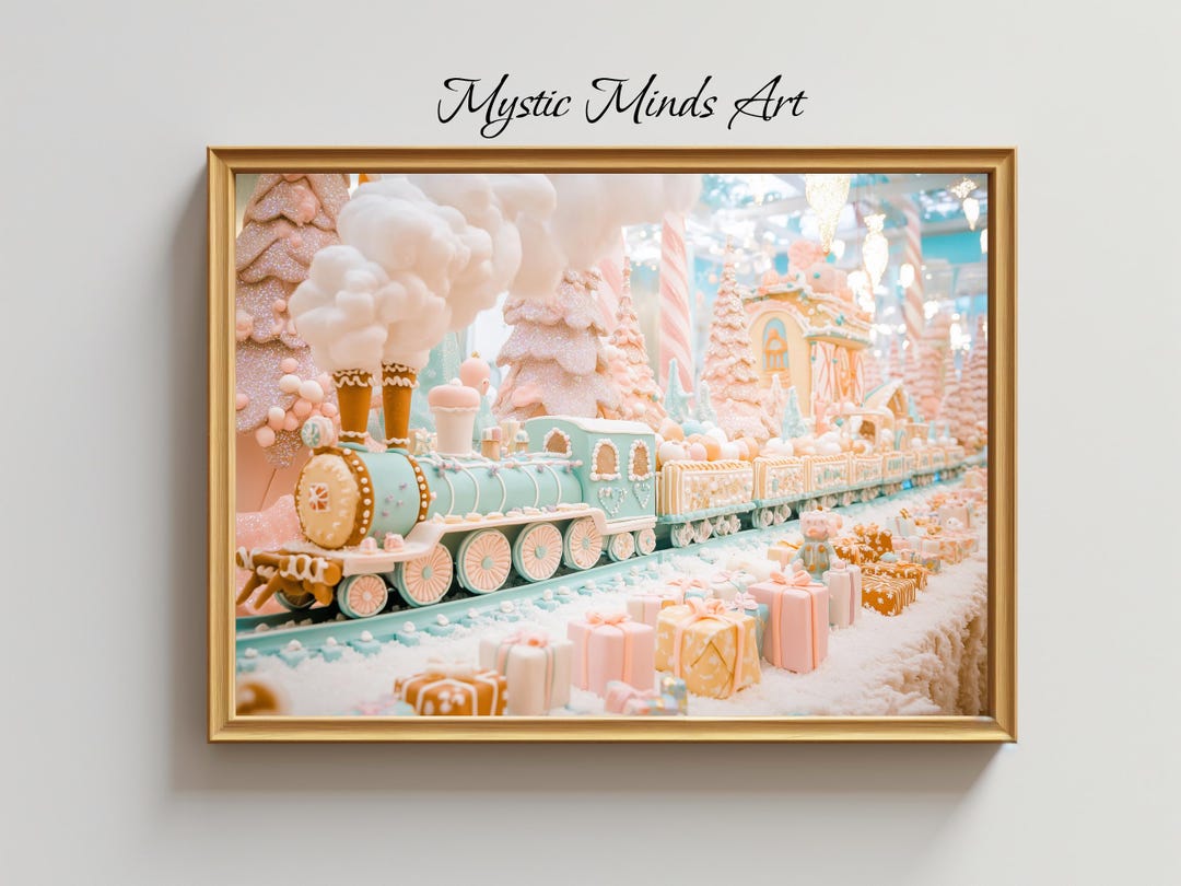 Gingerbread Train Station, Printable Digital Art, Magical Candy Train ...