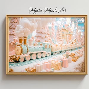 Gingerbread Train Station, Printable Digital Art, Magical Candy Train ...
