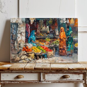 Vibrant Bazaar: Colors of India. Stunning Oil Painting of Indian Street ...