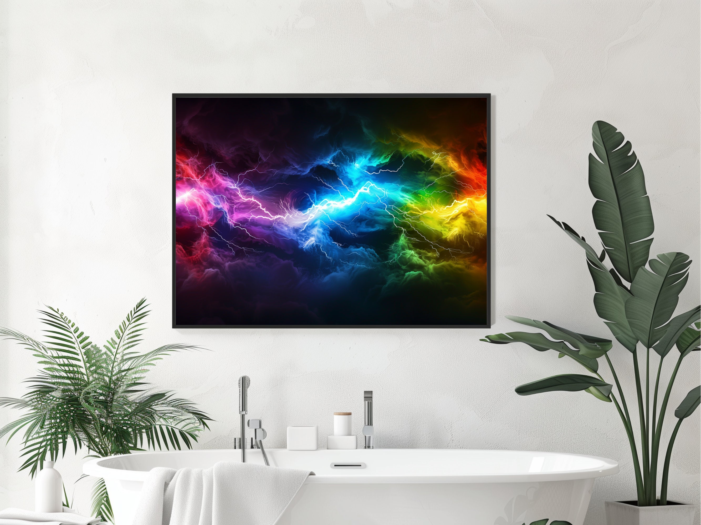 Printable Rainbow Lightning in Dark Sky: High-definition Art of Rainbow ...