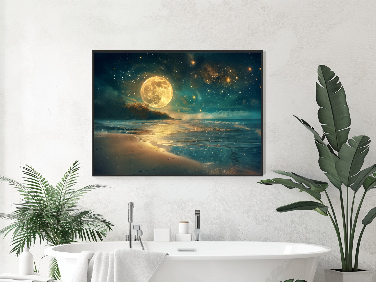Printable Magical Full Moon Beach Scene: Fantasy Beach Under the Full ...