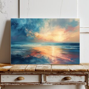 Printable Abstract Ocean Sunset Beach Art: Abstract Oil Painting of a ...