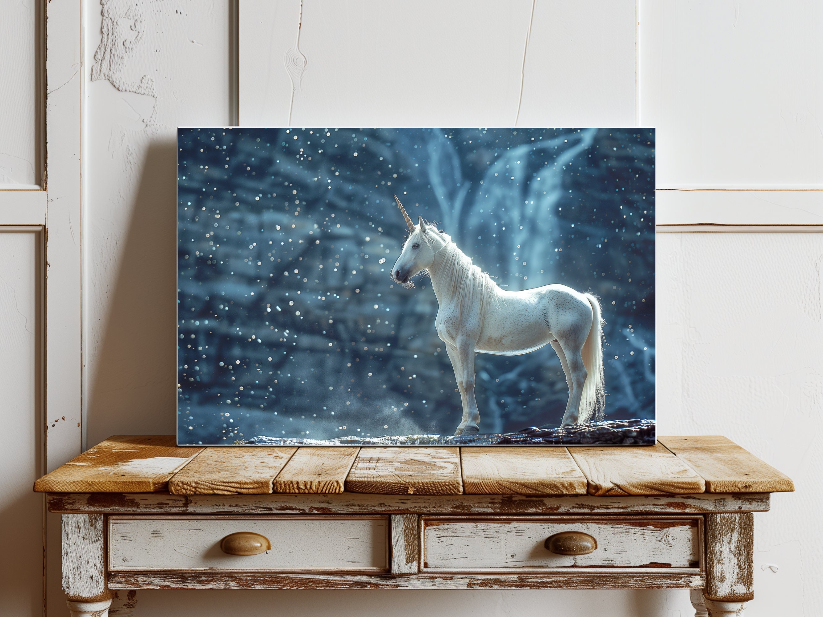 Printable Enchanted Unicorn: Ethereal Unicorn at Winter Waterfall ...