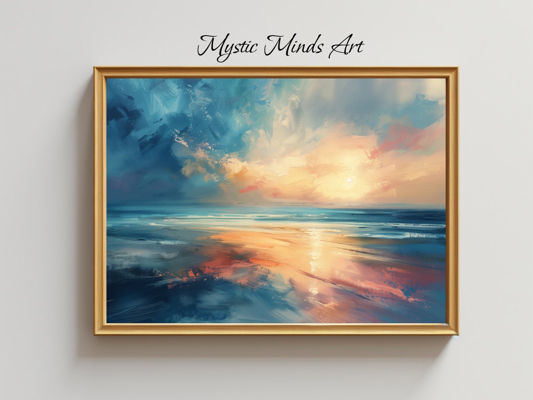 Printable Abstract Ocean Sunset Beach Art: Abstract Oil Painting of a ...