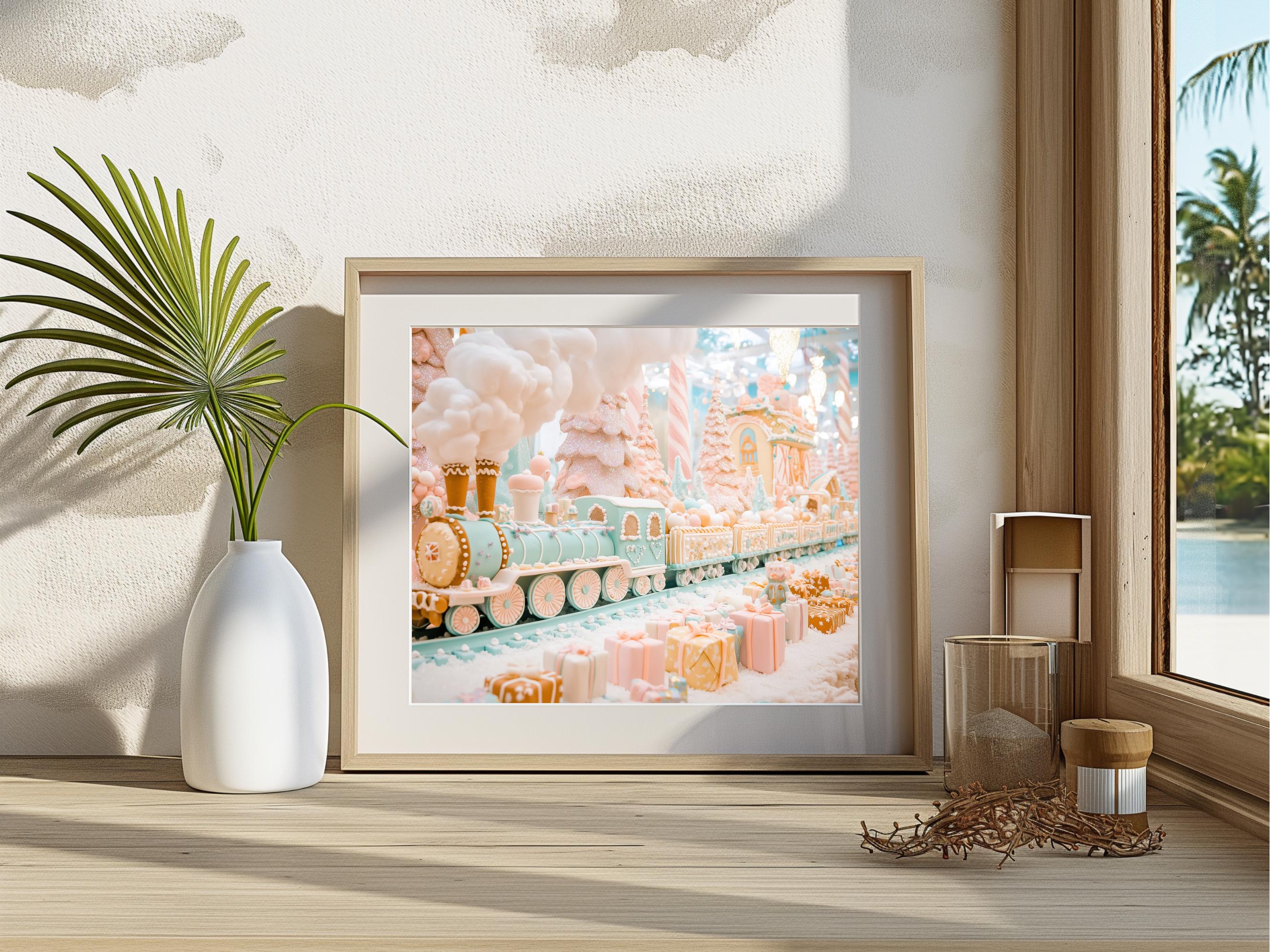 Gingerbread Train Station, Printable Digital Art, Magical Candy Train ...