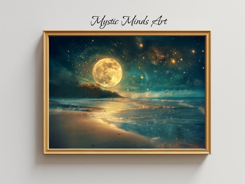 Printable Magical Full Moon Beach Scene: Fantasy Beach Under the Full ...