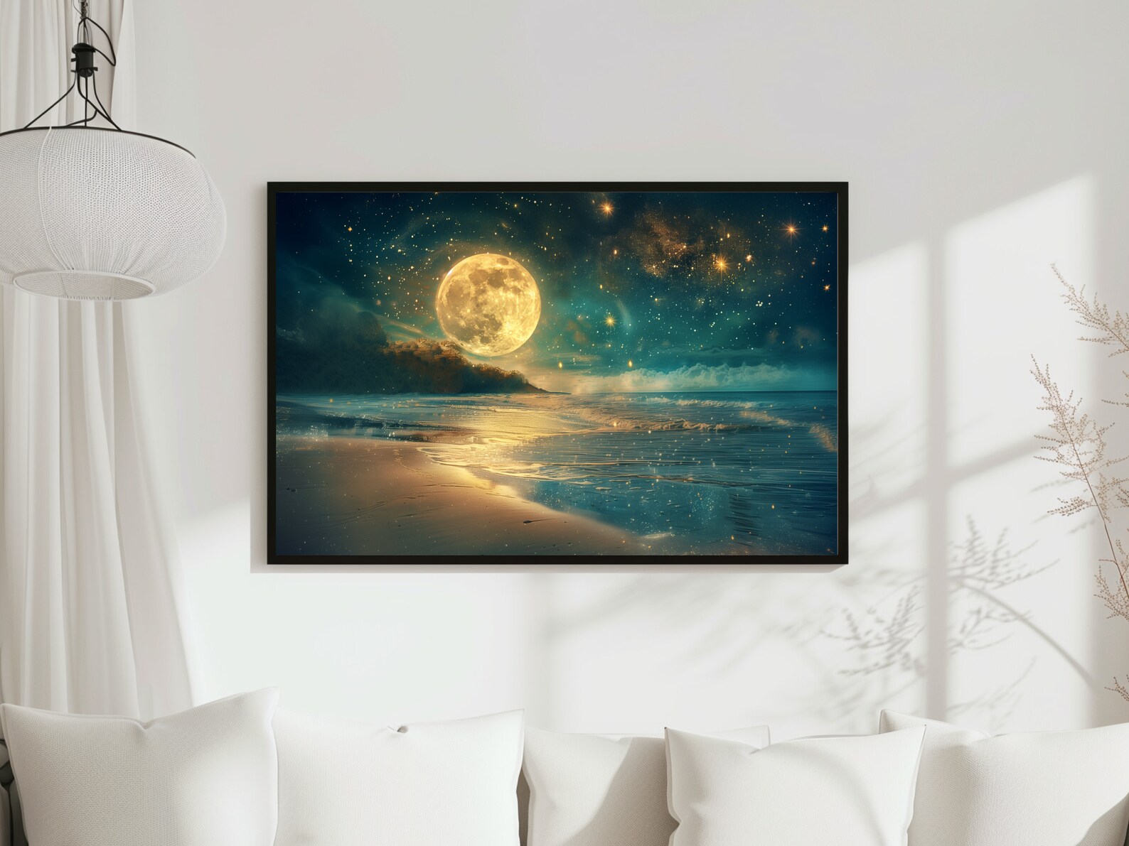 Printable Magical Full Moon Beach Scene: Fantasy Beach Under the Full ...