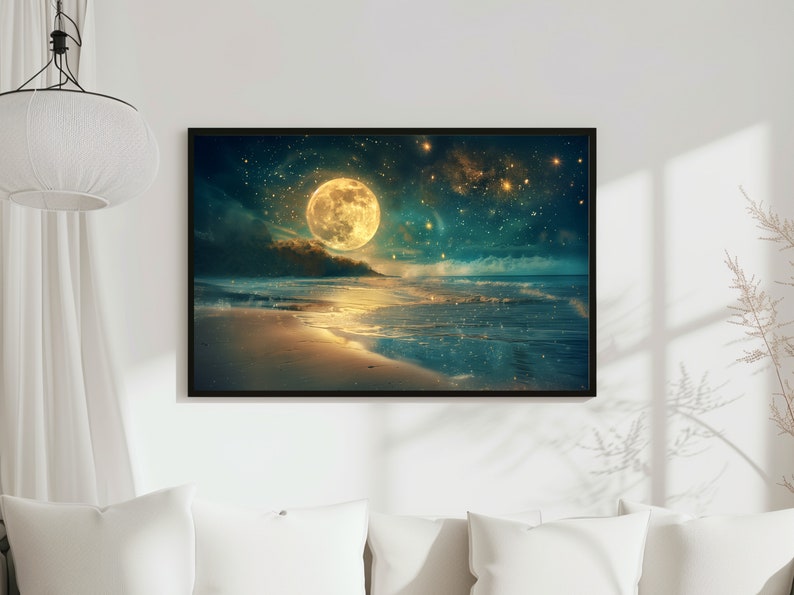 Printable Magical Full Moon Beach Scene: Fantasy Beach Under the Full ...