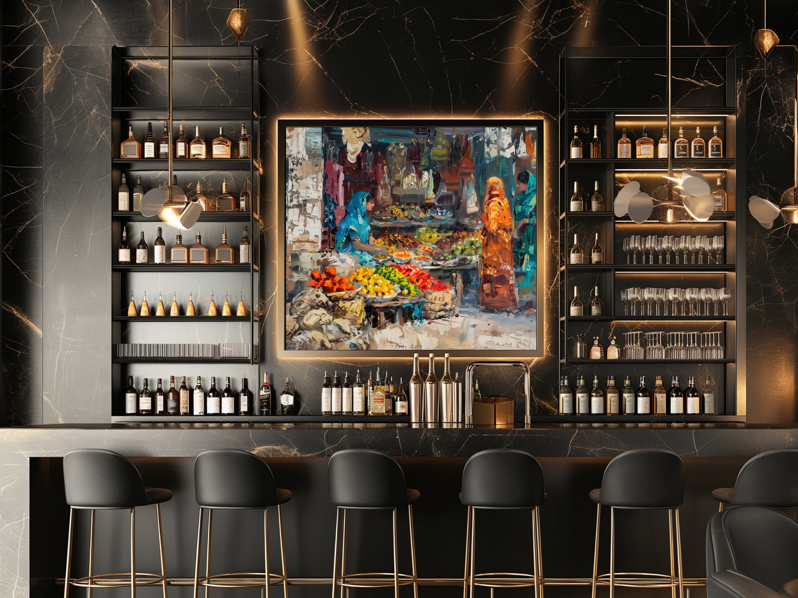 Vibrant Bazaar: Colors of India. Stunning Oil Painting of Indian Street ...