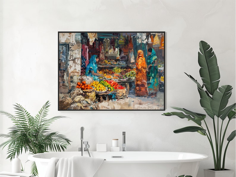 Vibrant Bazaar: Colors of India. Stunning Oil Painting of Indian Street ...