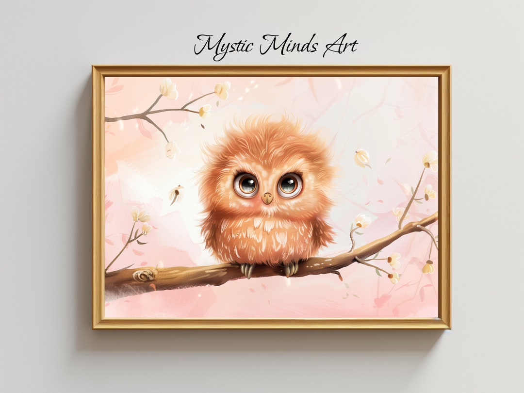 Printable Cute Baby Owl: Adorable Fluffy Baby Owl on a Cherry Blossom ...
