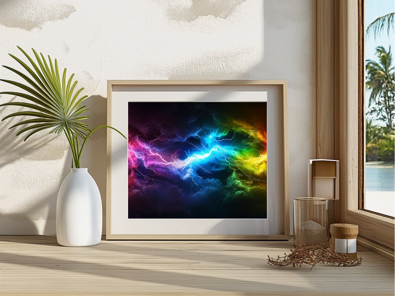 Printable Rainbow Lightning in Dark Sky: High-definition Art of Rainbow ...