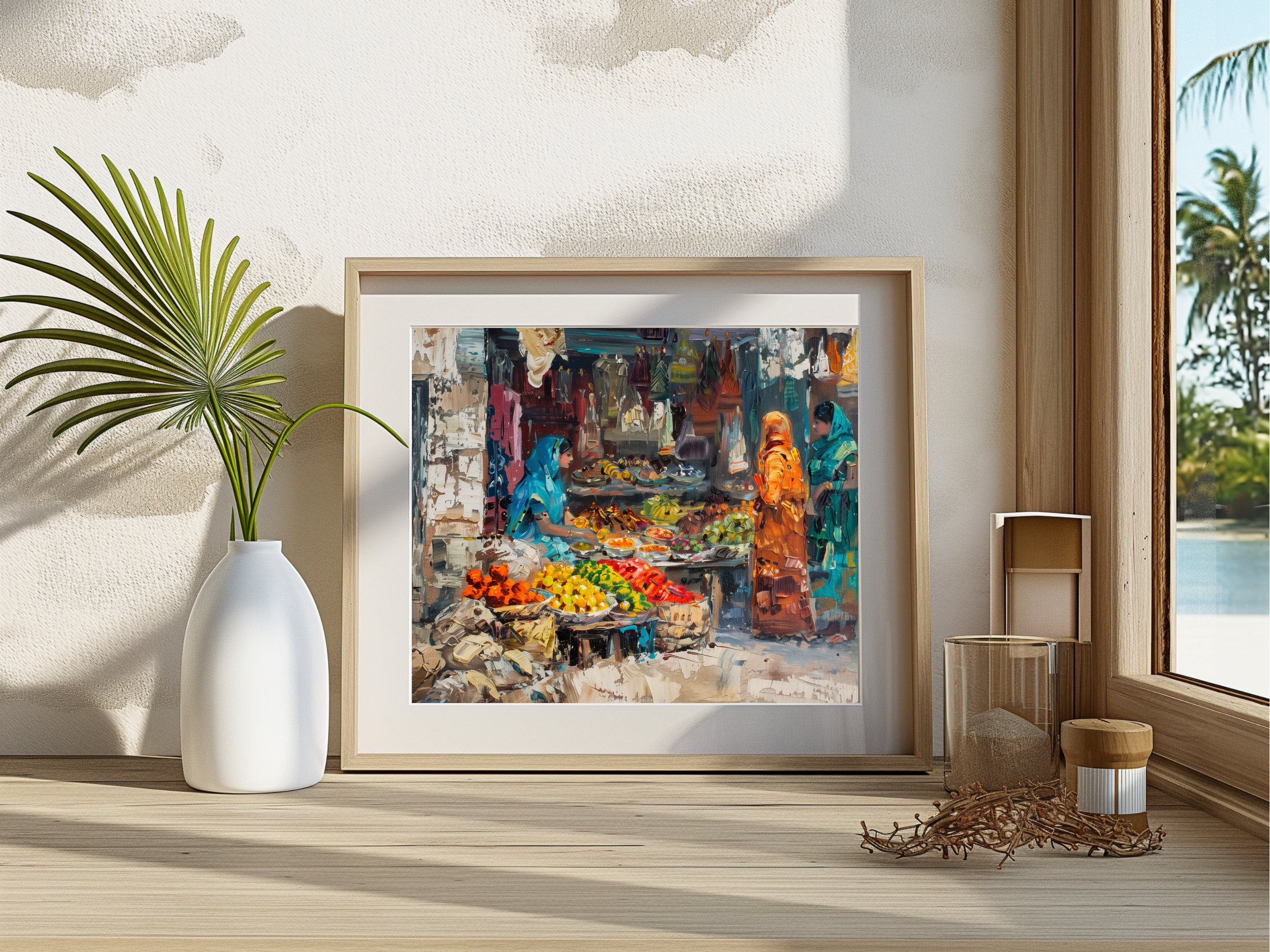 Vibrant Bazaar: Colors of India. Stunning Oil Painting of Indian Street ...