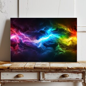 Printable Rainbow Lightning in Dark Sky: High-definition Art of Rainbow ...