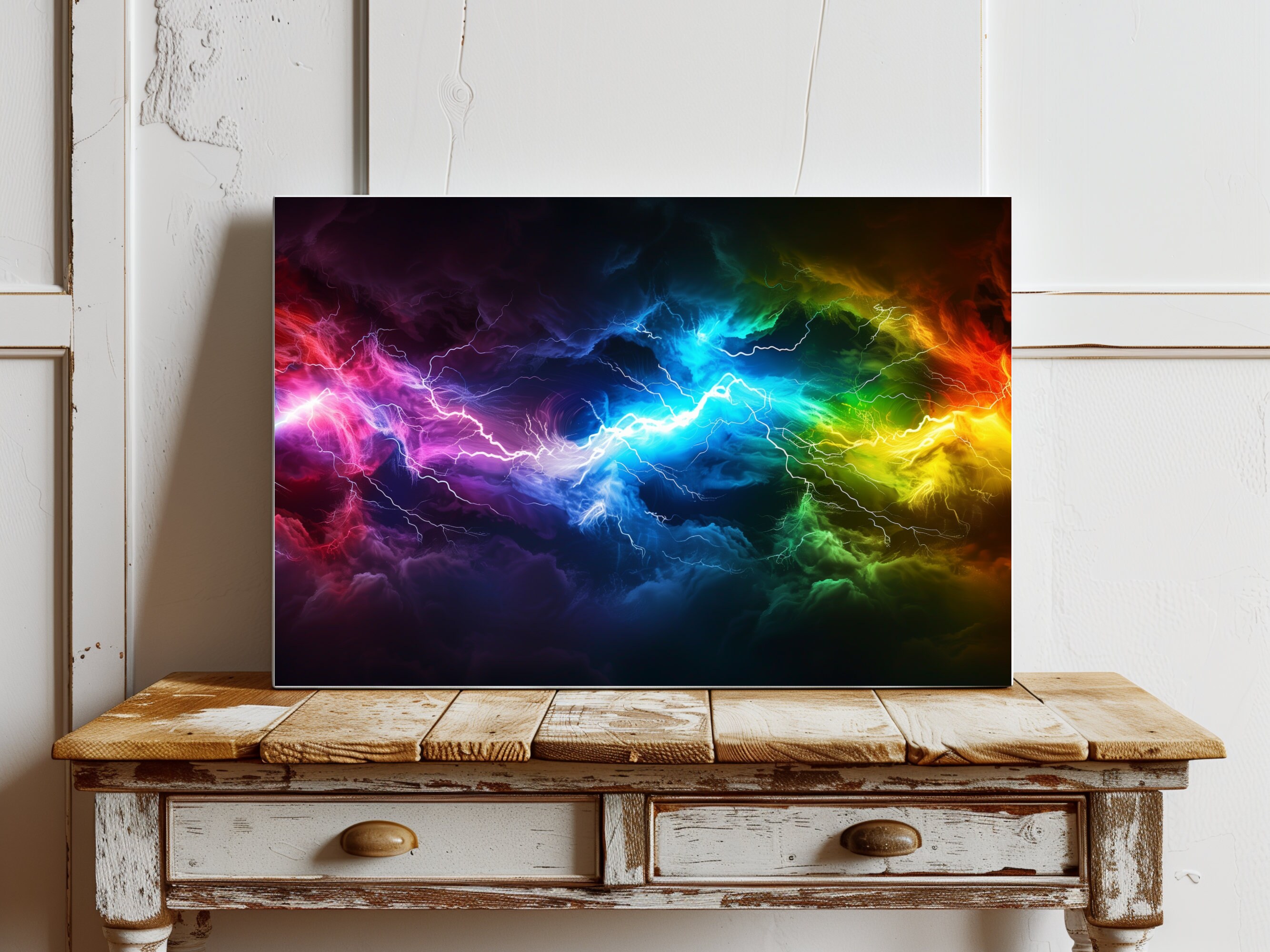 Printable Rainbow Lightning in Dark Sky: High-definition Art of Rainbow ...