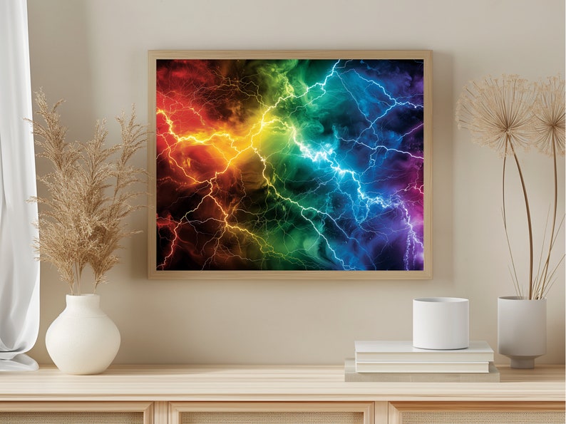 Printable Rainbow Lightning Art: Vibrant Hues, Perfect for Adding a ...
